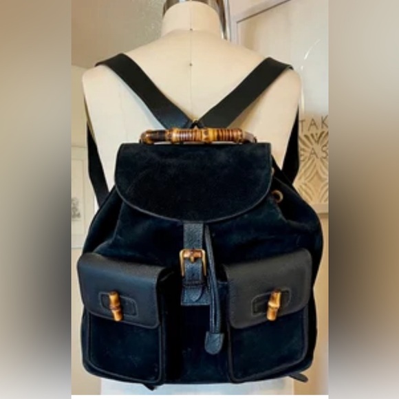 Gucci | Bags | Gucci Bamboo Suede Drawstring Backpack Black | Poshmark